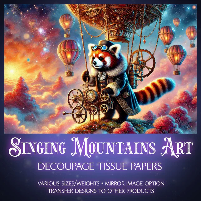 Victorian Whimsy Red Panda Journey Decoupage Tissue Paper | Zazzle