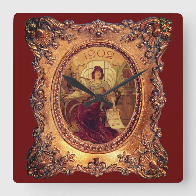 Victorian woman in elegant Victorian frame Square Wall Clock | Zazzle