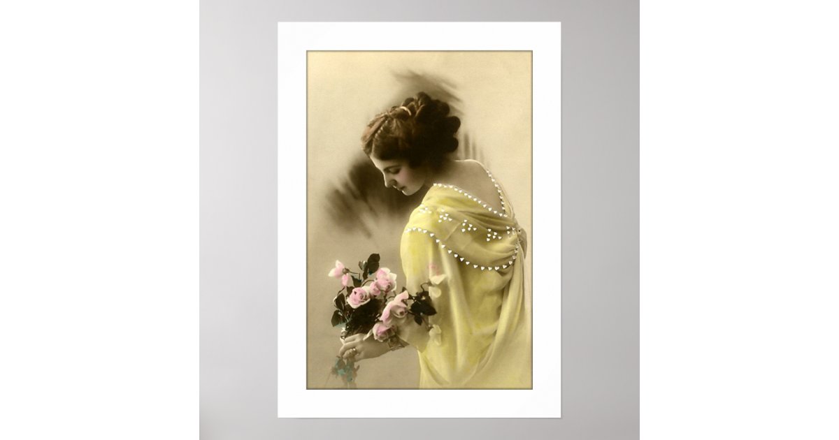 victorian woman roses, romantic poster | Zazzle