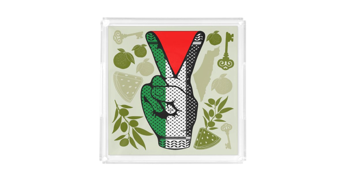 Victory Sign Hand Resistance Red Triangle Symbol Acrylic Tray | Zazzle