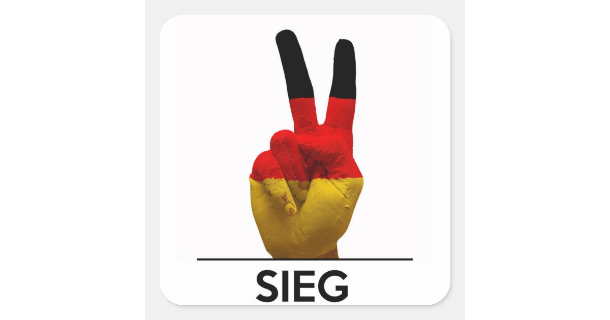victory symbol hand germany sieg german text square sticker | Zazzle