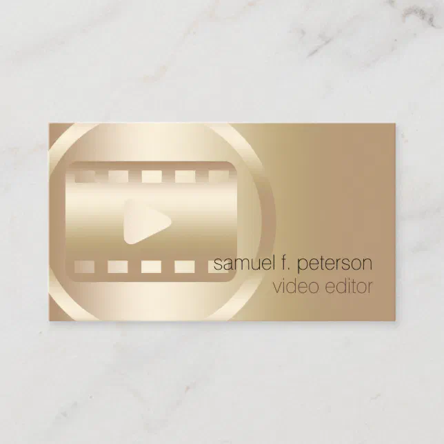 Video Editor Elegant Gold Video Strip Icon Business Card | Zazzle
