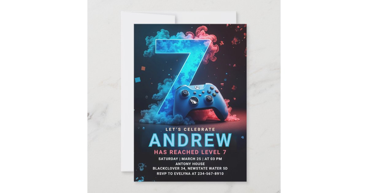 Video Game 7th Birthday Party Invitation | Zazzle