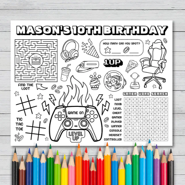 Video Game Birthday Activity Sheet | Zazzle