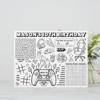 Video Game Birthday Activity Sheet | Zazzle