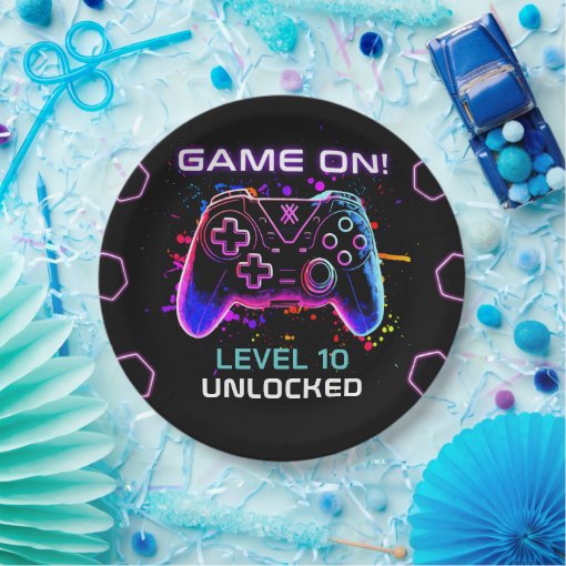 Video Game Birthday Party Paper Plates | Zazzle