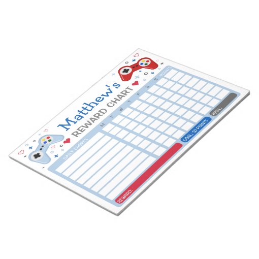 Video Game Boys Reward Chart Chore Chart Notepad | Zazzle