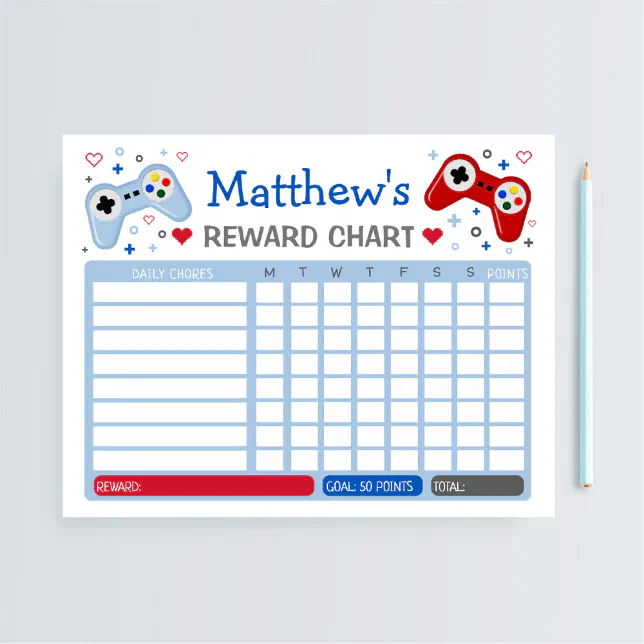 Video Game Boys Reward Chart Chore Chart Notepad | Zazzle
