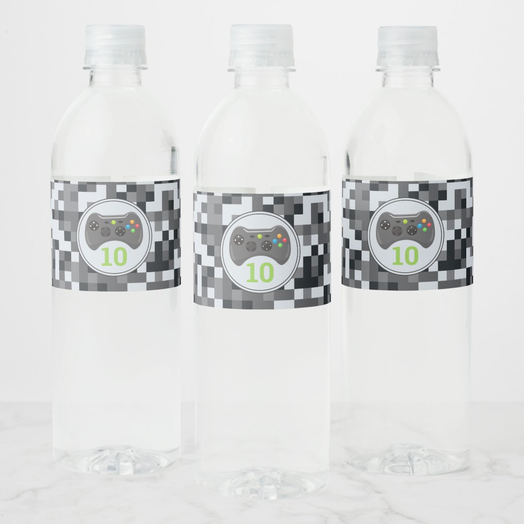 Video Game controller level up birthday Party Water Bottle Label | Zazzle