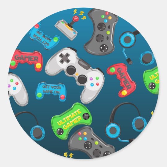 Video Game Controllers Gamer Birthday Party Favor Classic Round Sticker ...