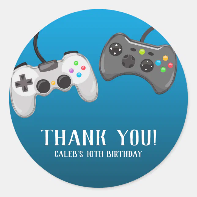Video Game Controllers Gamer Birthday Party Favor Classic Round Sticker ...