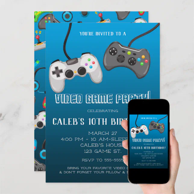Video Game Controllers Gamer Birthday Party Invitation | Zazzle