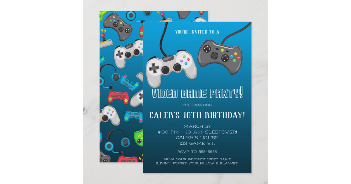 Video Game Controllers Gamer Birthday Party Invitation | Zazzle