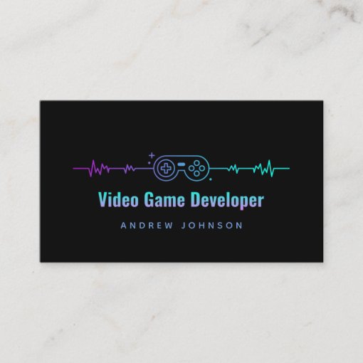 Video Game Developer Modern Gaming Theme Heartbeat Business Card | Zazzle