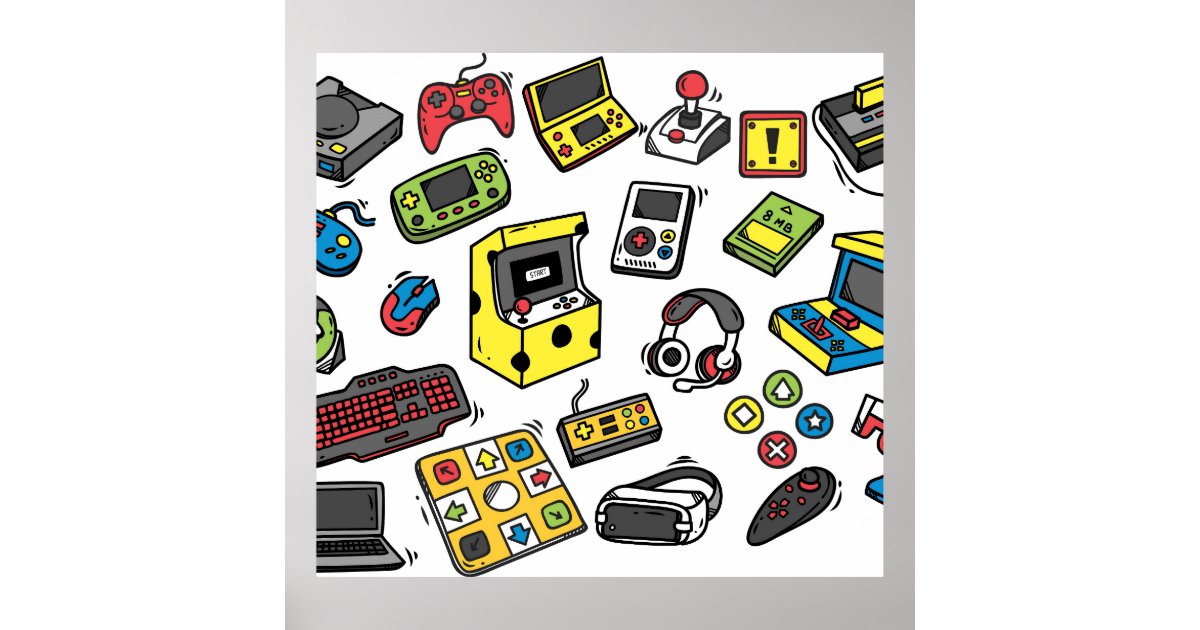Video game, doodle set poster | Zazzle