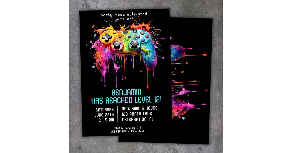 Video Game Gamer Teal Birthday Party Invitation | Zazzle