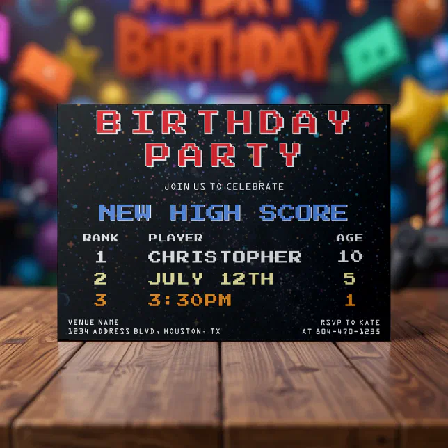 Video Game High Score Retro 10th Birthday Party Invitation | Zazzle