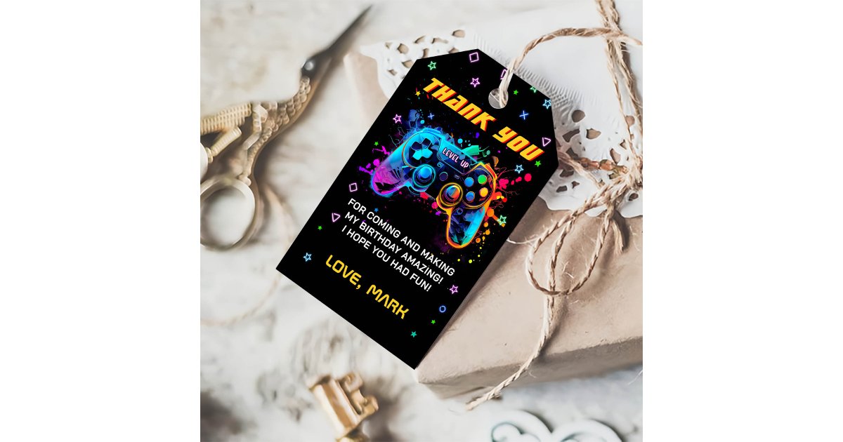 Video Game Level Up Arcade Birthday Thank You Gift Tags | Zazzle