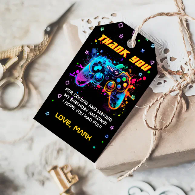 Video Game Level Up Arcade Birthday Thank You Gift Tags | Zazzle