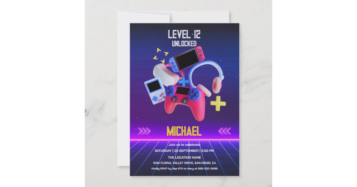 Video game level up birthday Party Invitation | Zazzle