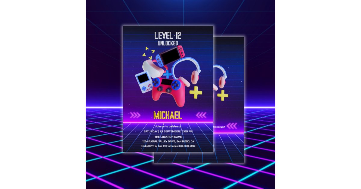 Video Game Level Up Birthday Party Invitation | Zazzle