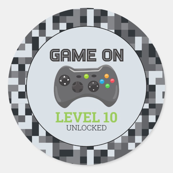 Video Game Level Up Controller Birthday Party Classic Round Sticker ...