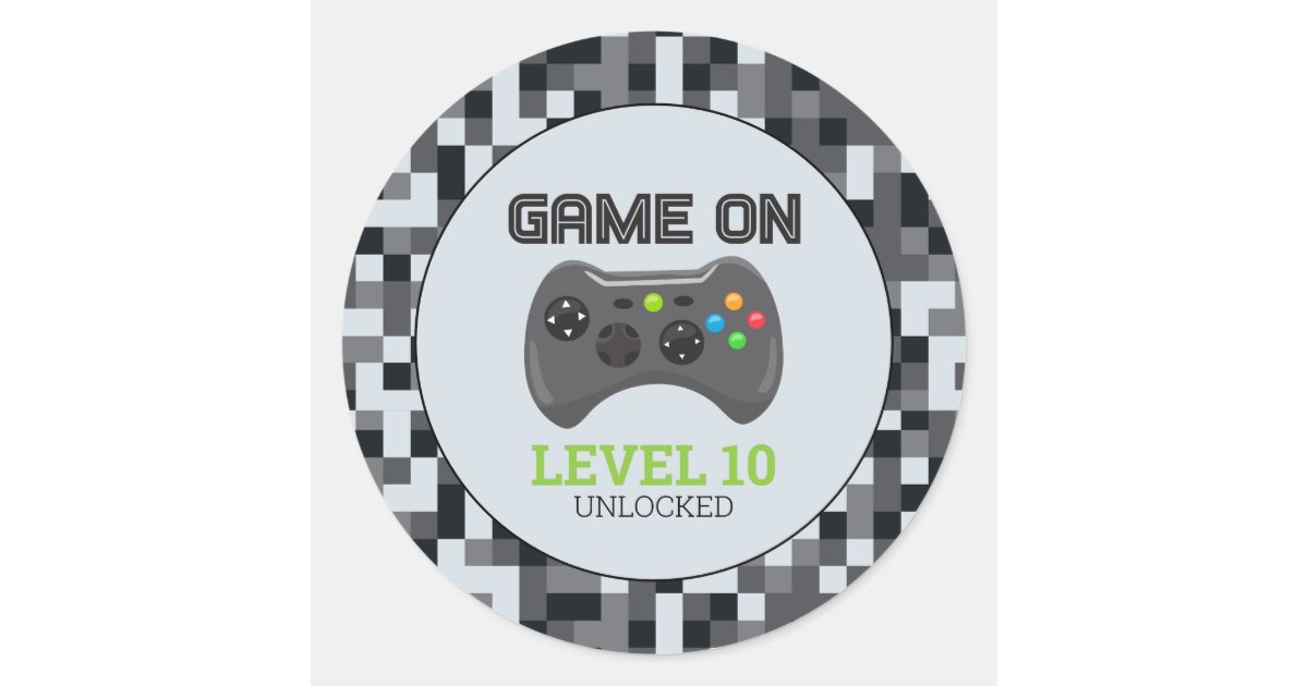 Video Game Level Up Controller Birthday Party Classic Round Sticker ...