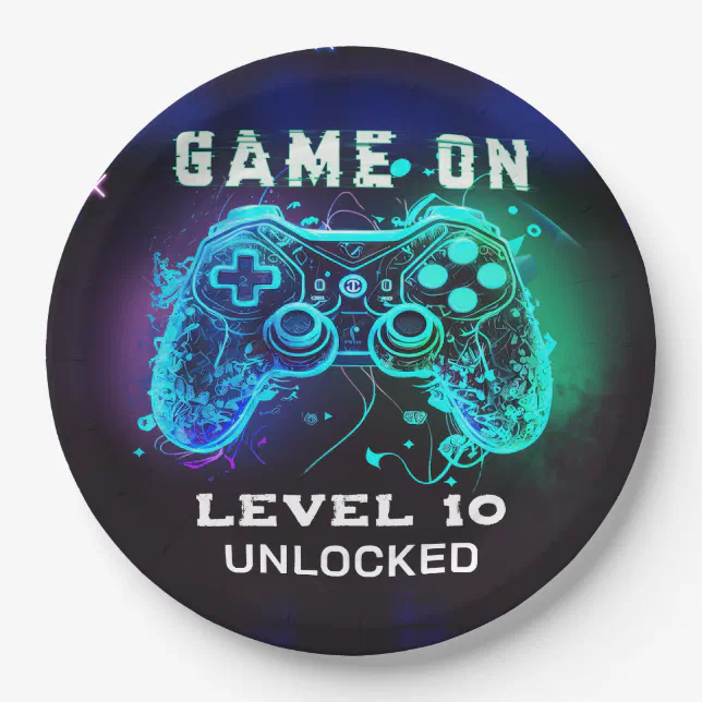 Video Game Level Up Controller Birthday Party Paper Plates | Zazzle