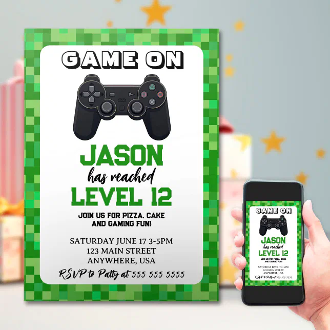 Video Game Level up Gamer Birthday Invitation | Zazzle