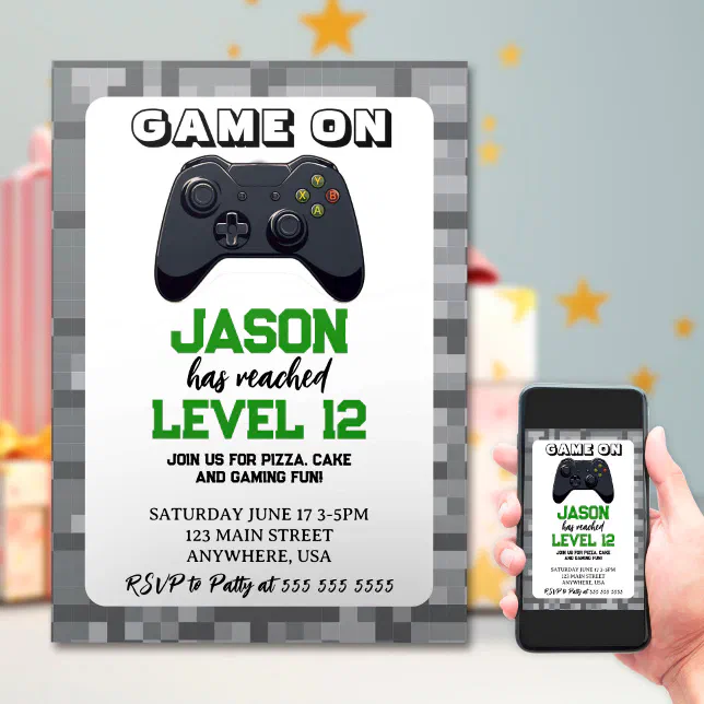 Video Game Level up Gamer Birthday Invitation | Zazzle