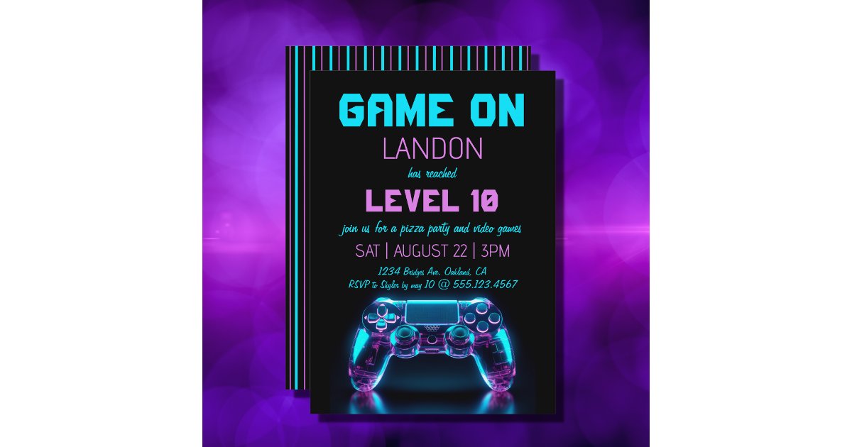 Video Game Level Up Gamer Birthday Party Invite | Zazzle