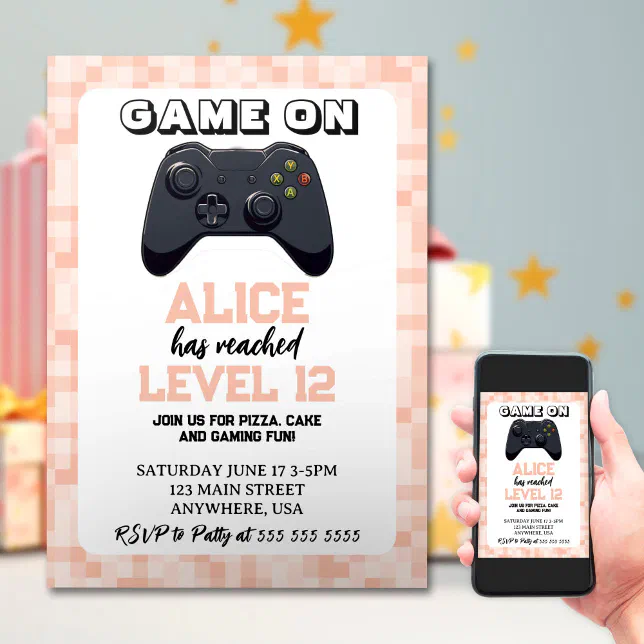 Video Game Level up Gamer Girl Birthday Invitation | Zazzle