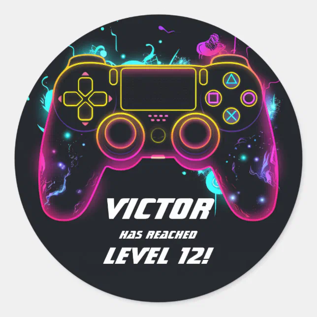 Video Game Level up Gamer Neon Classic Round Sticker | Zazzle