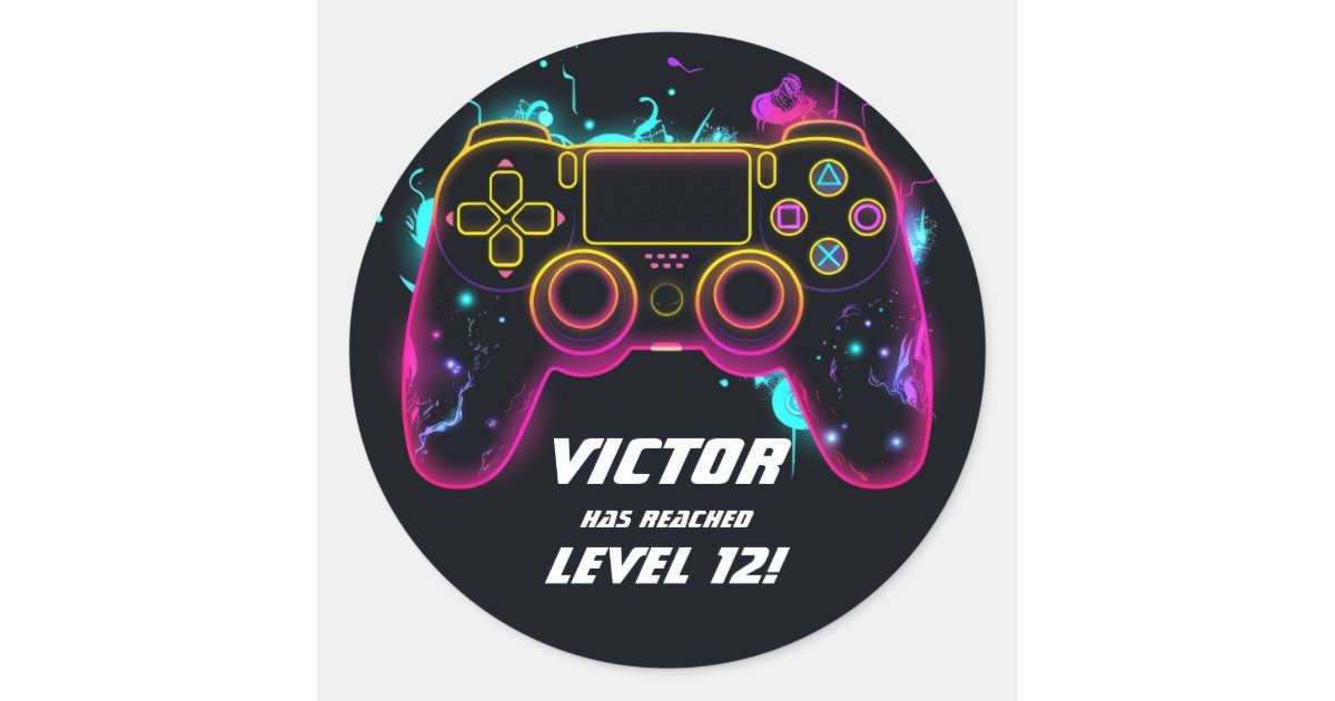 Video Game Level up Gamer Neon Classic Round Sticker | Zazzle