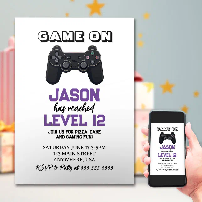 Video Game Level up Minimalist Birthday Invitation | Zazzle
