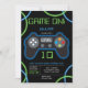 Video Game Neon Blue & Green Birthday Party Invitation | Zazzle