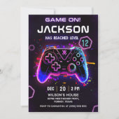 Video Game Neon Kids Birthday Party Invitation | Zazzle