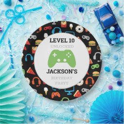 Video Game Party Level Up Kids Birthday Gamer Paper Plates | Zazzle