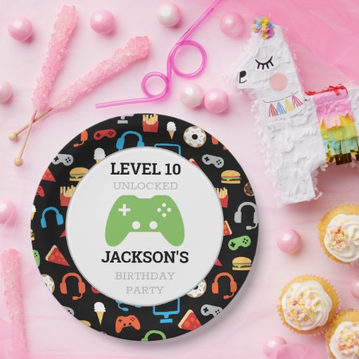 Video Game Party Level Up Kids Birthday Gamer Paper Plates | Zazzle