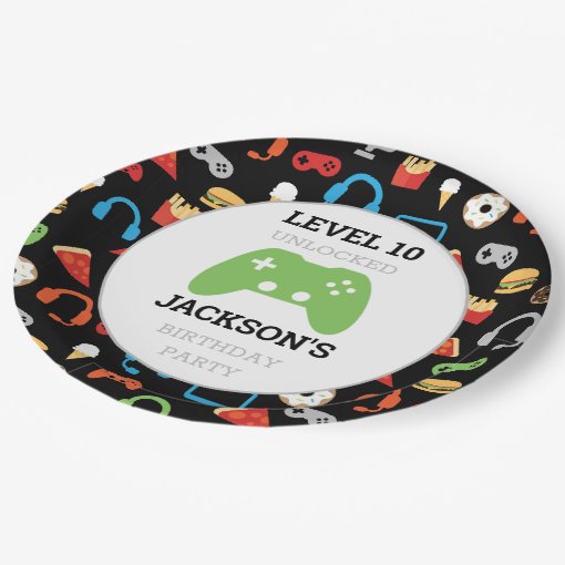 Video Game Party Level Up Kids Birthday Gamer Paper Plates | Zazzle