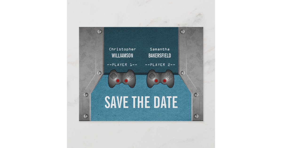 Video Game Save the Date Postcard, Blue Announcement Postcard | Zazzle