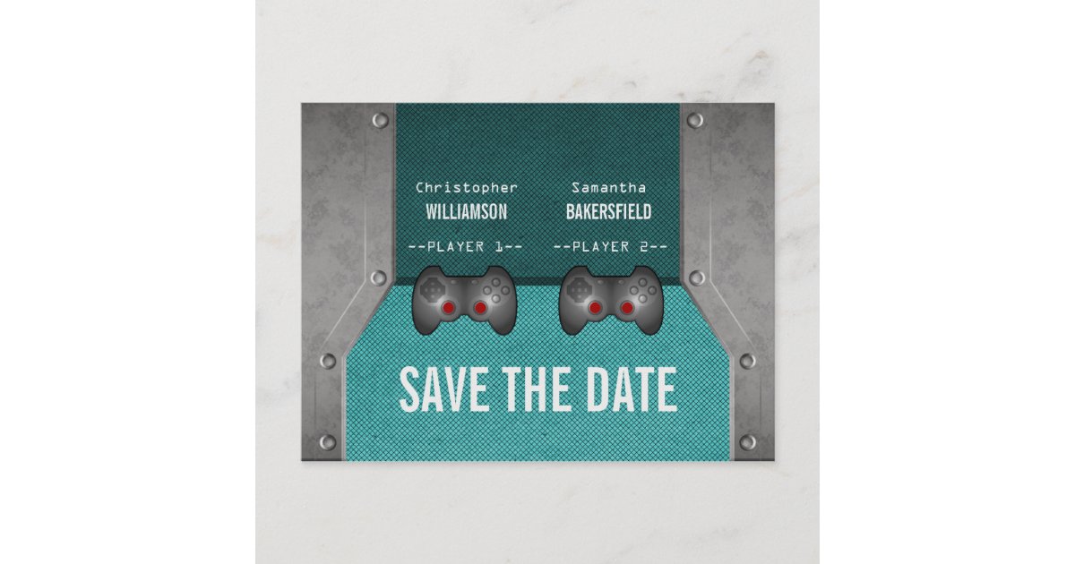 Video Game Save the Date Postcard, Teal Announcement Postcard | Zazzle