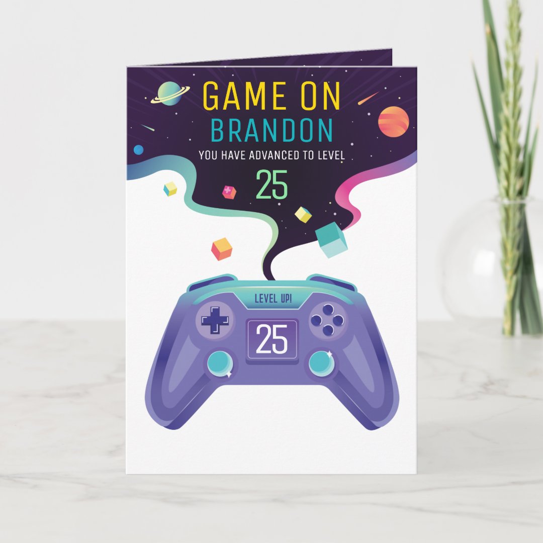 Video Gamer Level Up Personalized Birthday Age Card | Zazzle