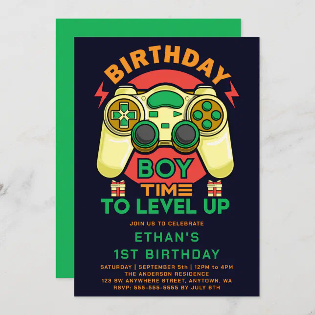 Video Games Level Up Birthday Party Invitation | Zazzle