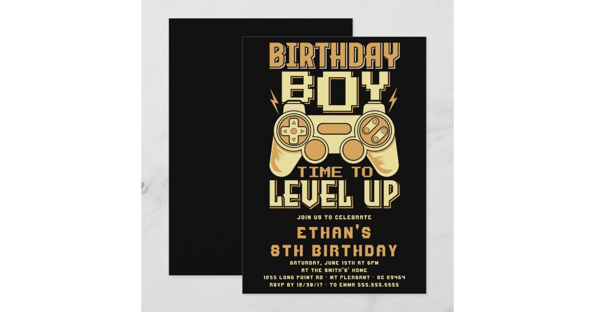 Video Games Level Up Birthday Party Invitation | Zazzle