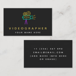 Videographer Filmmaker Video Photo Neon Camera Business Card | Zazzle