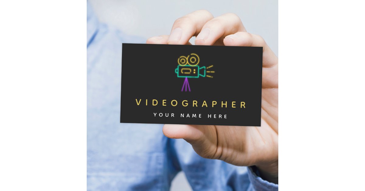 Videographer Filmmaker Video Photo Neon Camera Business Card | Zazzle