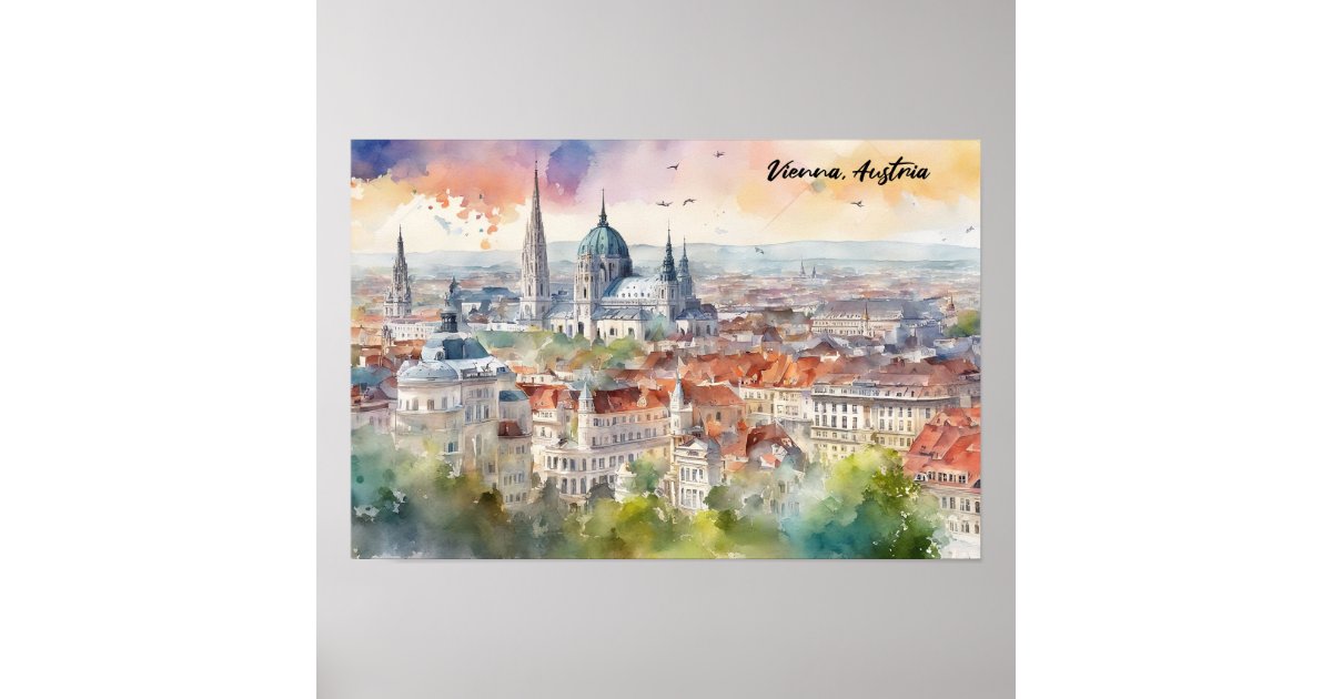 Vienna Austria Watercolor Painting Panorama View Poster | Zazzle