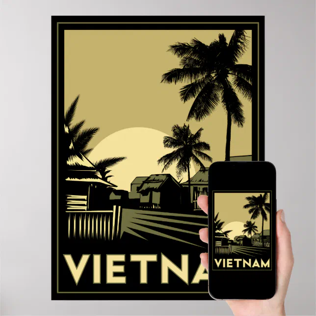 vietnam southeast asia art deco retro travel poster | Zazzle