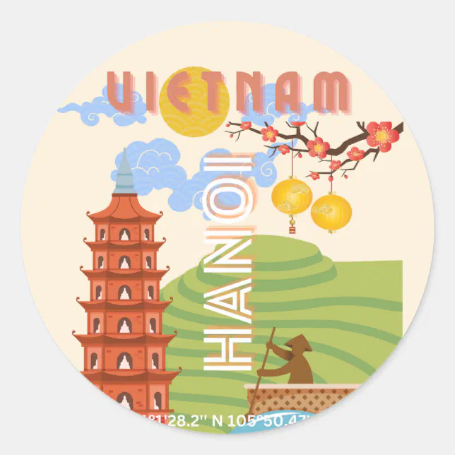 Vietnam Travel Art Classic Round Sticker | Zazzle